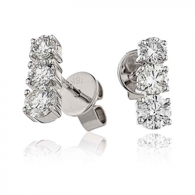Diamond 3 Stone Trilogy Earrings 1.00ct, 18k White Gold