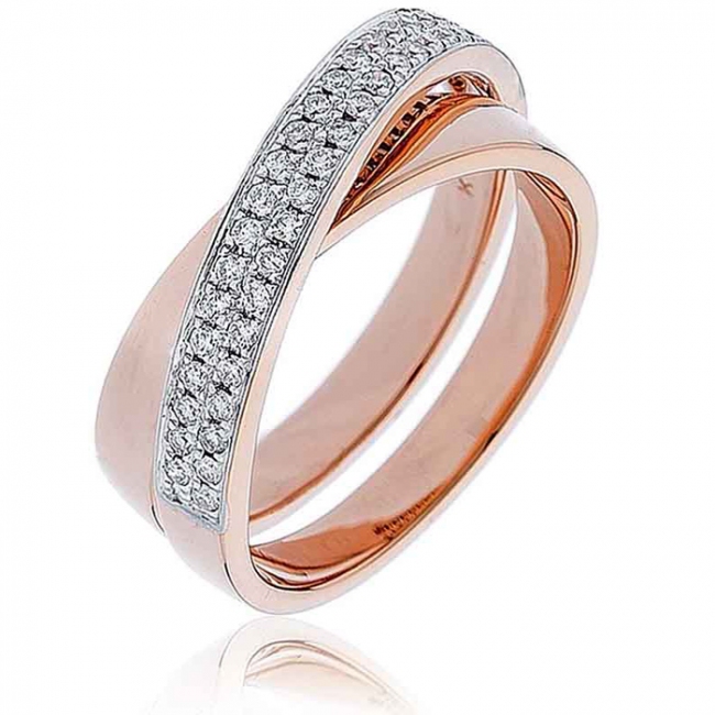 Diamond Pavé Cross-Over Ring 0.30ct, 18k Rose Gold