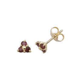 Ruby Trio Stud Earrings in Solid 9k Gold